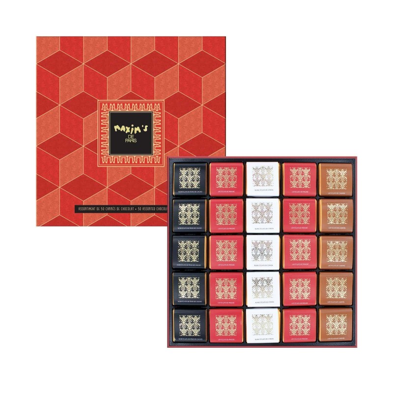 Square Tin of 50 chocolate squares - Chocolate assortment - Maxim's shop